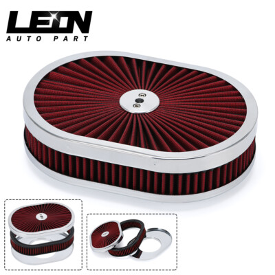 12" x 2” Oval Super flow Thru Air Cleaner Filter Washable SBC BBC For ...