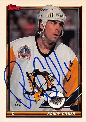 Randy Gilhen autographed hockey card (Penguis traded LA Kings) 1991 ...
