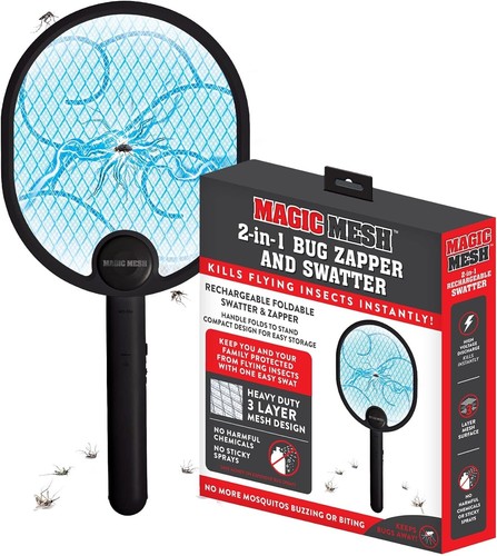 Magic Mesh 2-in-1 Bug Zapper & Swatter - Rechargeable Electric Mosquito ...