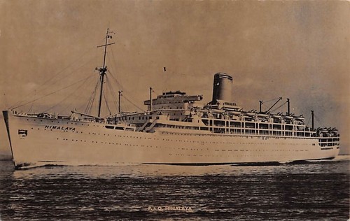 SS HIMALAYA AT SEA ~ P & O SHIP LINE, REAL PHOTO PC ~ used Funchal 1953 ...