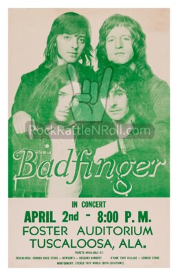 BADFINGER 1971 TUSCALOOSA ALABAMA CONCERT POSTER 11x17 BABY BLUE POP ...