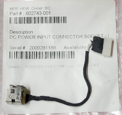 HP LAPTOP DC POWER INPUT CONNECTOR SOCKET WITH CABLE - 602743-001 | eBay