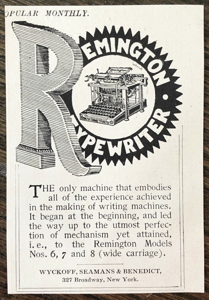 REMINGTON Typewriter Wide Carriage Machine Model No.6,7,8 Antique 1898 ...