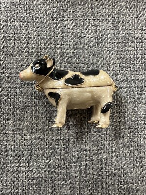 MONET TRINKET BOX COW Metal Enamel Magnet Closure Rhinestone Eyes | eBay