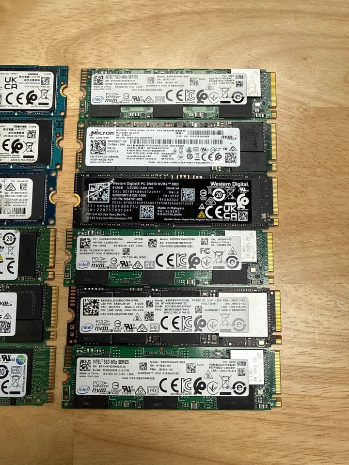 Lot of (12) Mixed Brand 500GB 512GB NVMe 2280 Solid State Hard Drives ...