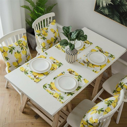 Lemon Print Table Runner Placemat Set Dining Kitchen Tablecloth Party ...