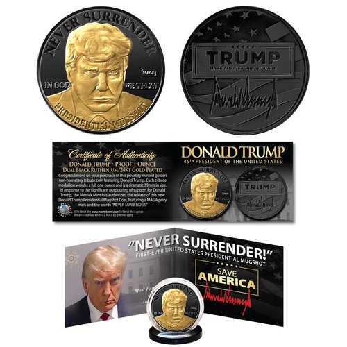 Donald Trump BLACK RUTHENIUM & 24K GOLD Clad OFFICIAL MUGSHOT USA Coin ...