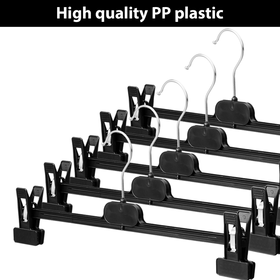 Black Plastic Adjustable Clip Hangers 36cm Coat Clothes Pant Trousers ...