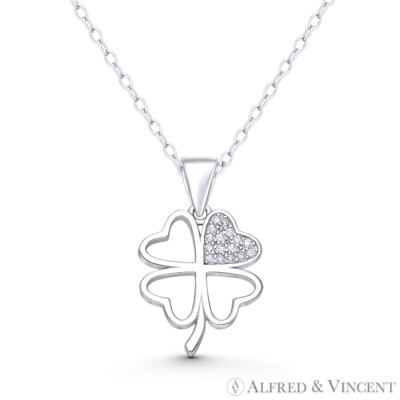 4-Leaf Clover Shamrock Irish Luck Charm CZ Crystal .925 Sterling Silver ...