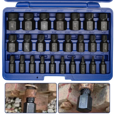 25-Piece Easy Out Screws Bolt Extractor Socket Set Hex Head Rounded ...