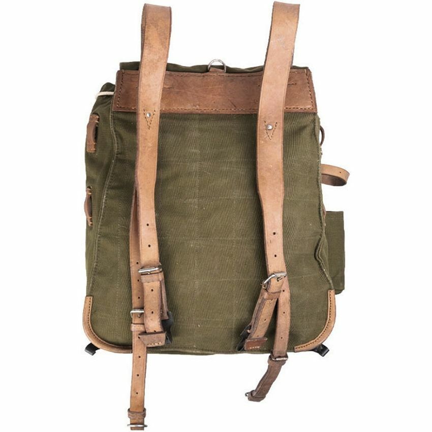 Vintage Romanian Army Canvas Backpack W Leather Shoulder Straps 18" x ...
