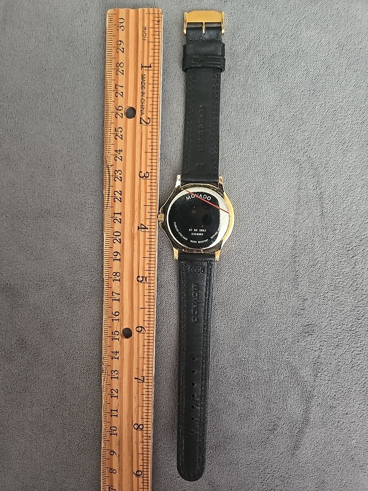 Movado Museum Black Leather Strap Gold Metal Cace Watch 87-E4-0863 ...