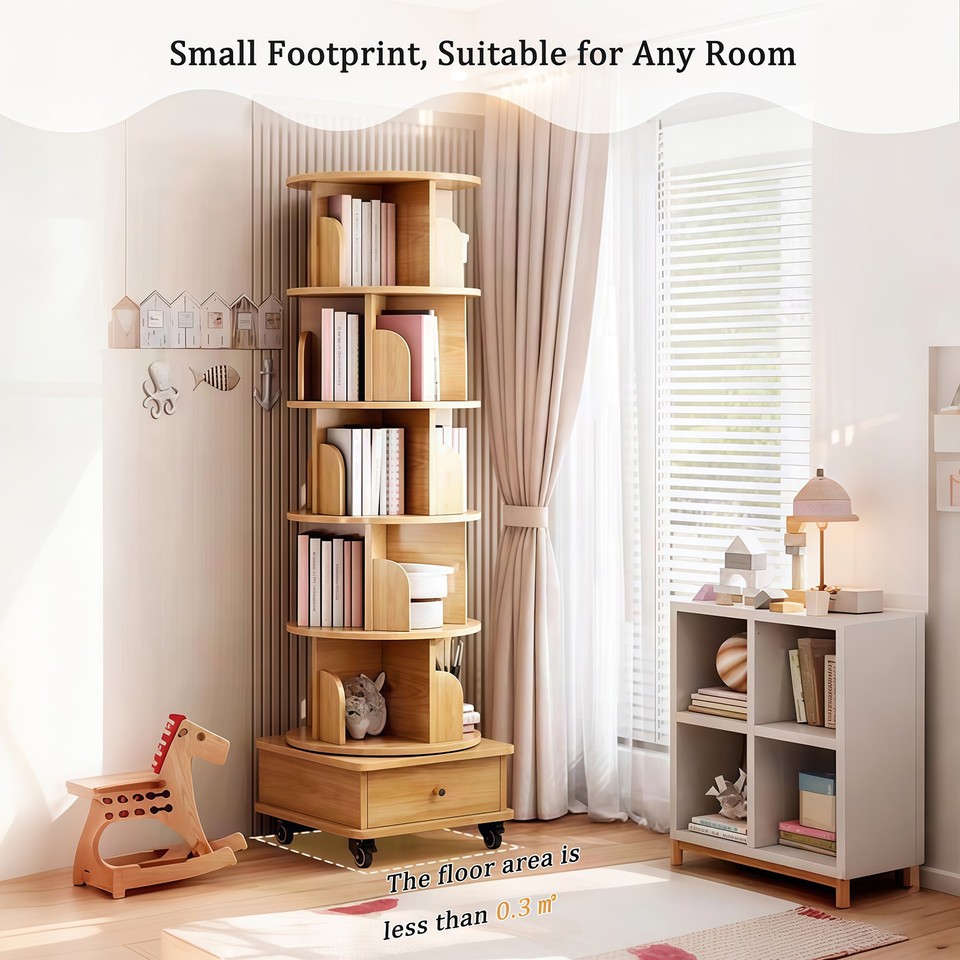 6 Tier Rotating Bookshelf, 360° Display Round Spinning Bookshelf with ...
