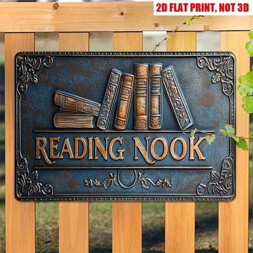 Vintage Reading Nook Wall Decor Bookshelf Metal Tin Signs Book Room ...
