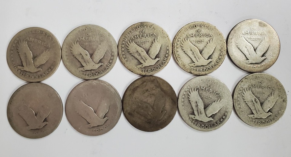 1916 or 1917 STANDING LIBERTY SILVER QUARTERS, NO DATE, TYPE 1 (10 Coin ...