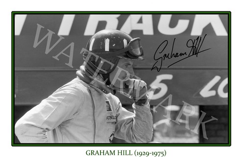 Graham Hill signed 12x18 inch photograph poster- 2 time Formula 1 World ...