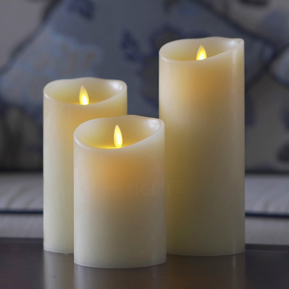Luminara LED Flameless Pillar Scented Candle with Moving Wick & Remote ...