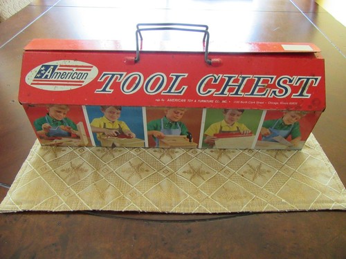 Vintage American Toy Tool Chest Box Dual Lid with Tools | eBay