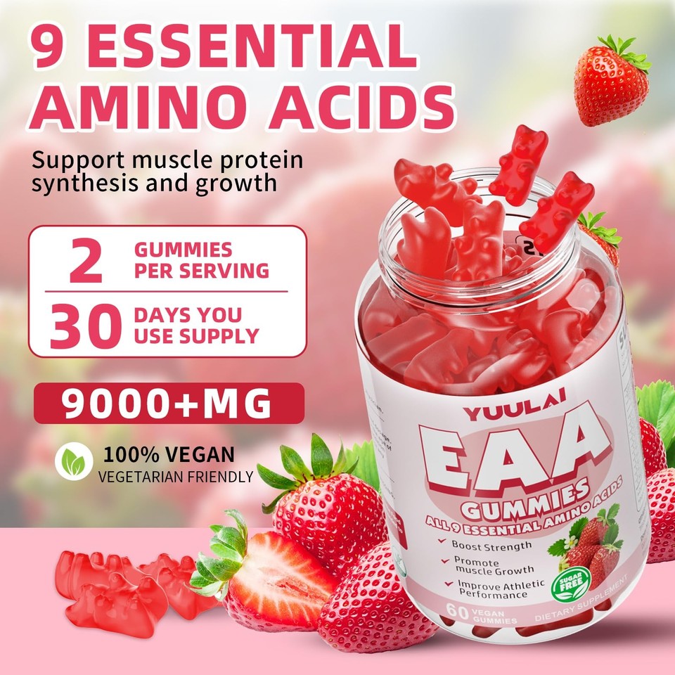 YUULAI EAA Gummies 2-Pack – 9 Essential Aminos + BCAAs, Muscle & Energy ...