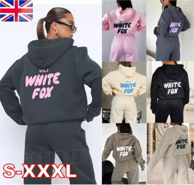 White Fox 2Pcs Boutique Hoodie Tracksuit Set Hooded Sweatshirt Pullover Fleece！ | eBay UK