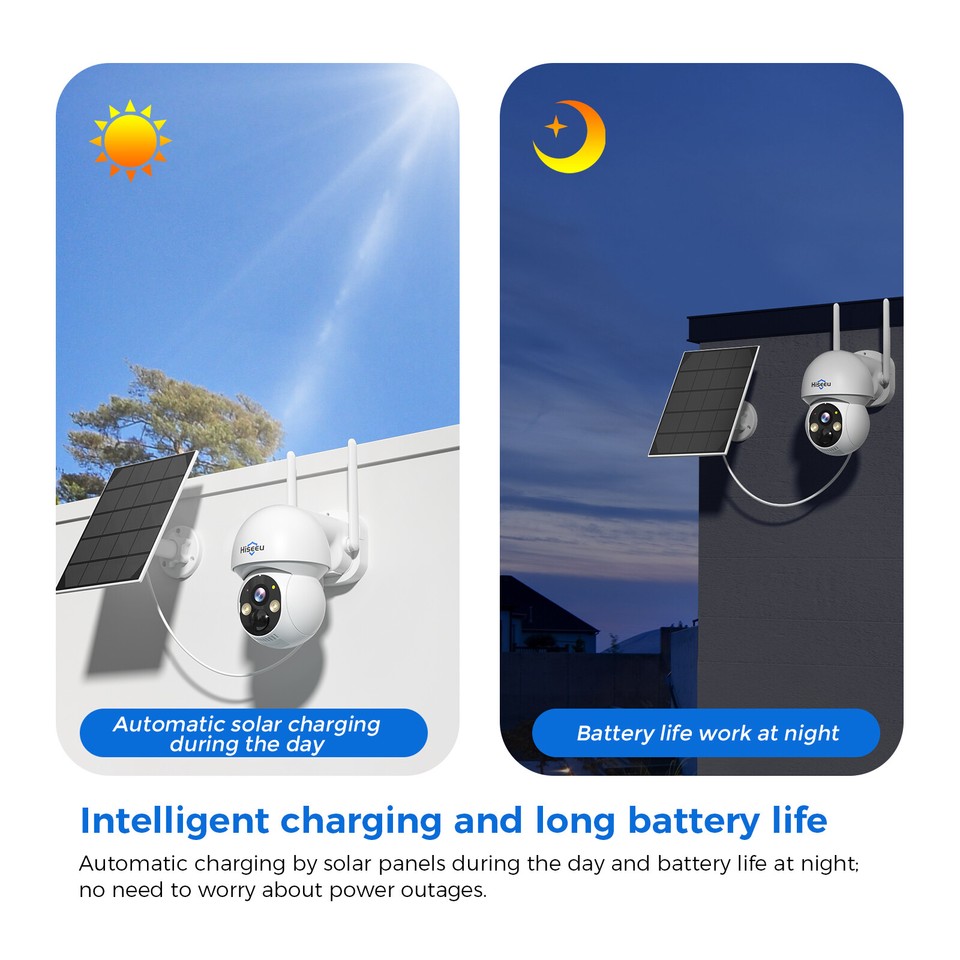 Hiseeu Wireless CCTV Security Camera System Solar Battery Powered Wifi ...