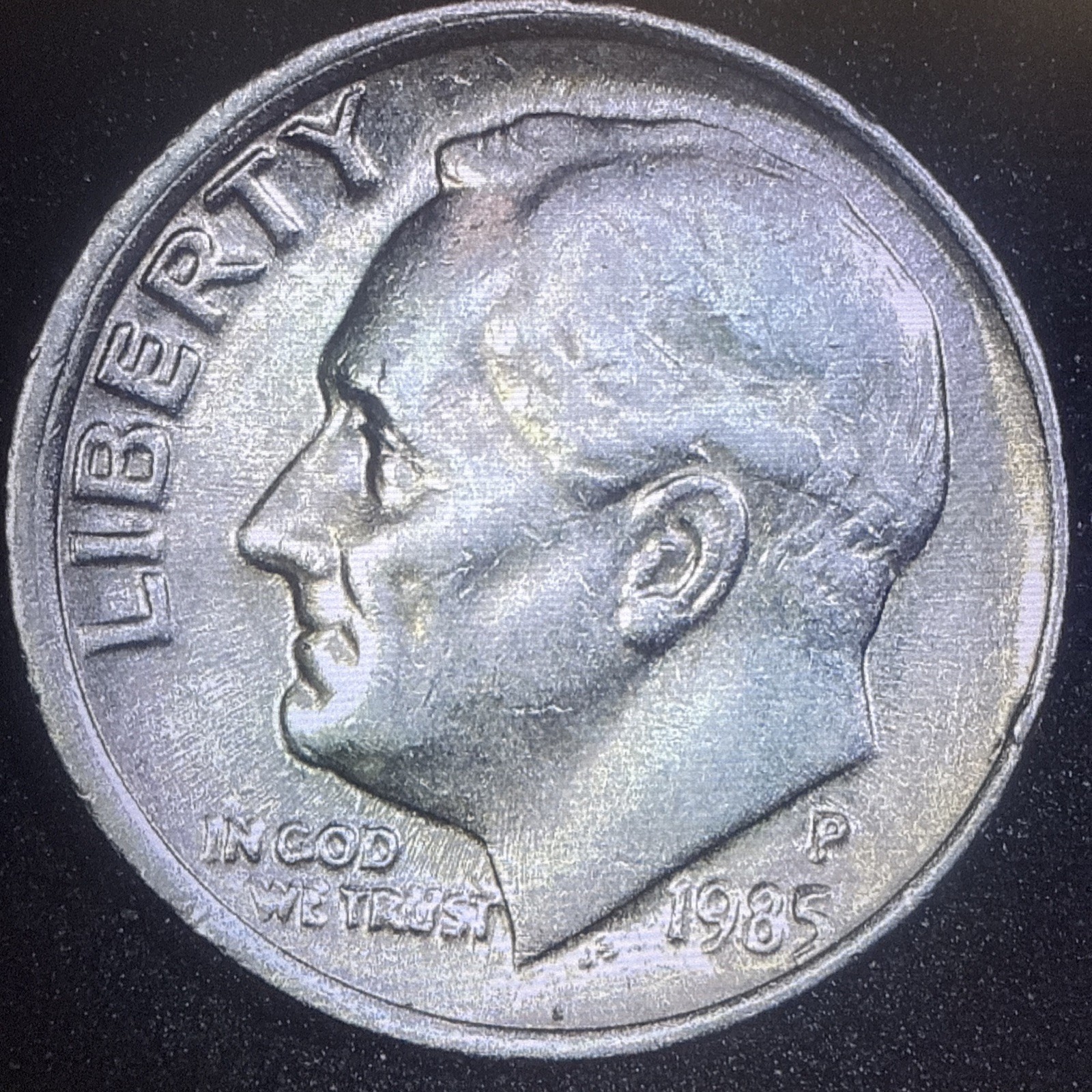 1985 P Dime Broad Struck Off Center Obverse/Reverse Wide Rim Grease ...