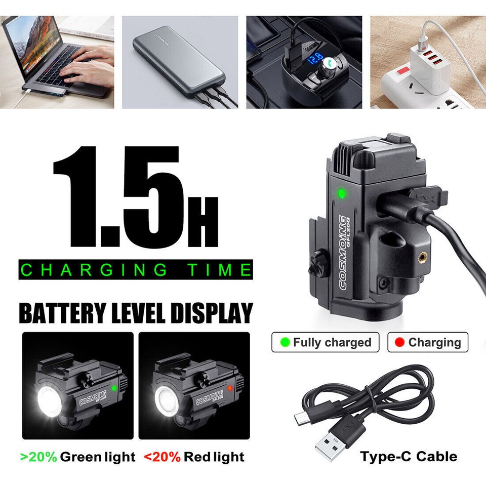 800 Lumens USB Rechargeable Green Laser Gun Weapon Pistol Light ...