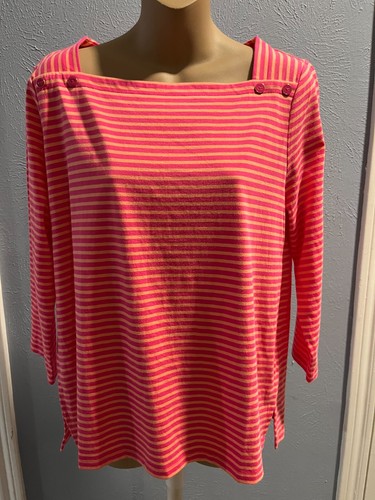 Talbots Striped Blouse, Square Neck, Button Accents, 3/4 Sleeve,Pink, Size PM | eBay