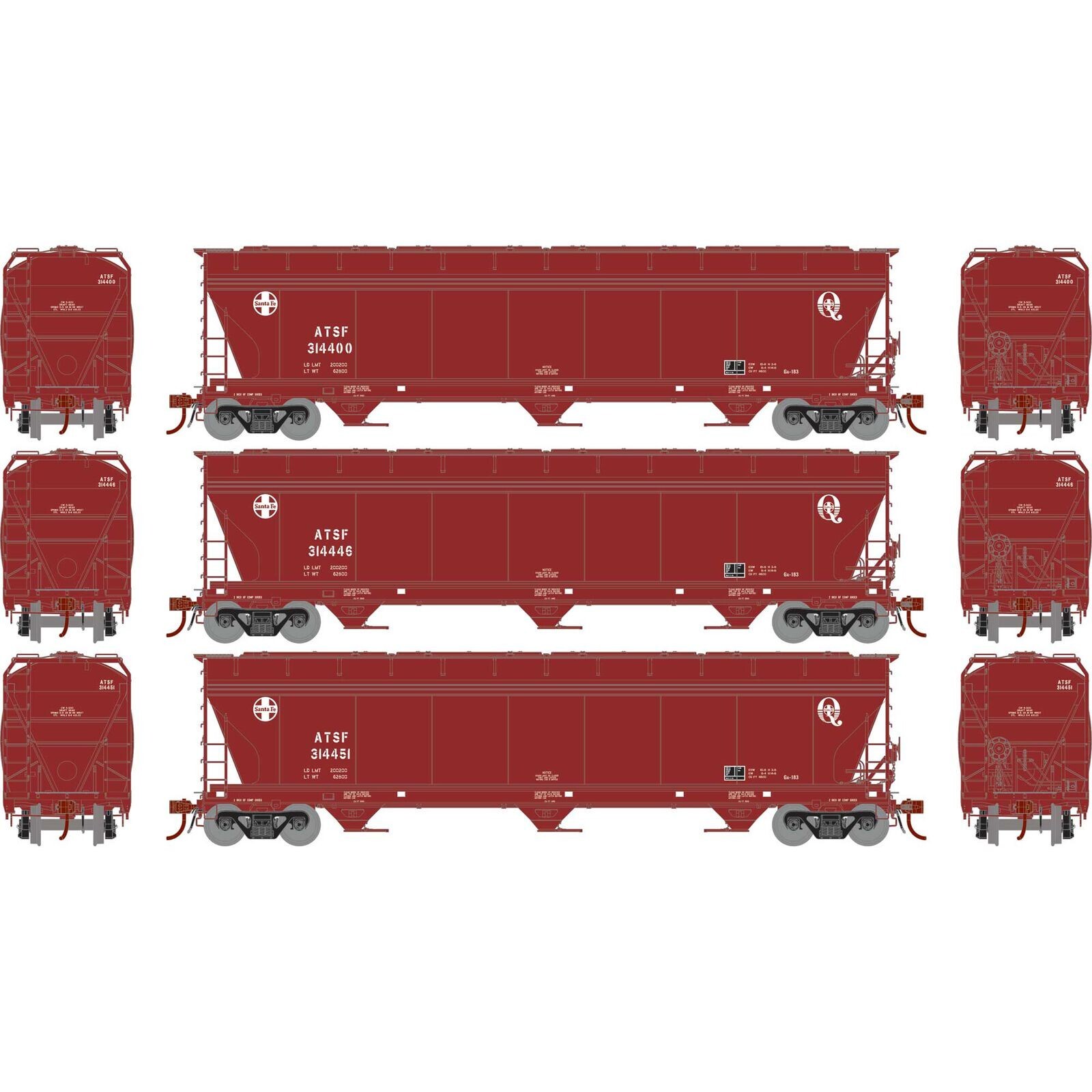 HO-Gauge - Athearn - Santa Fe Covered Hopper 3-Pack | eBay