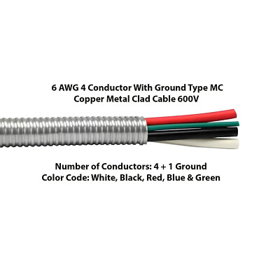 6/4 Copper Metal Clad Cable With Ground Type MC Aluminum Armor 600V | eBay