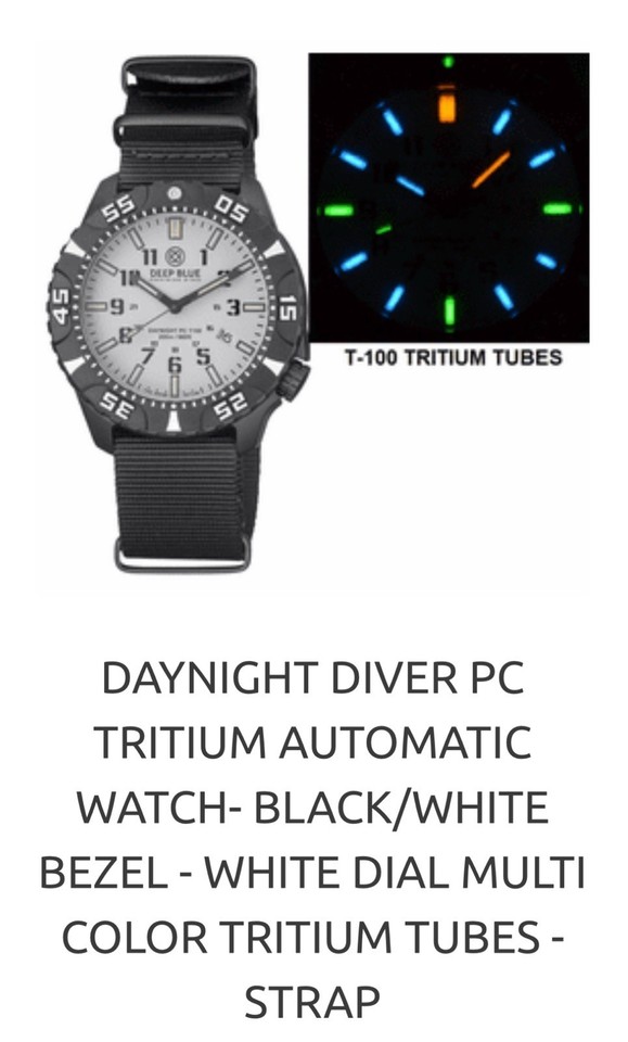 Deep Blue DAYNIGHT DIVER PC TRITIUM AUTO DIVE WATCH-WHITE DIAL 🌈LUME | eBay