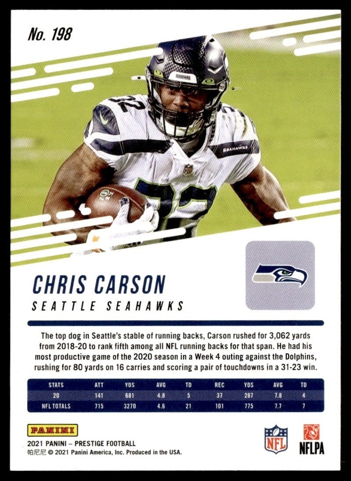 2021 Panini Prestige Chris Carson Seattle Seahawks #198 | eBay