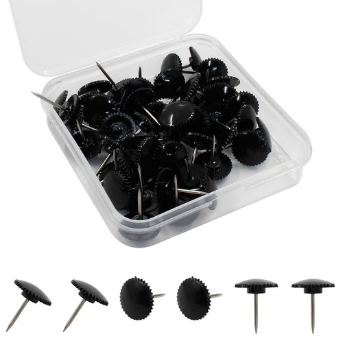 50 Pcs Black Push Pins, Plastic Thumb Tacks for Wall Hanging, Flat Head ...