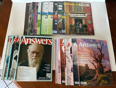 14 ANSWERS IN GENESIS Magazines 12 World Teen 3 Kids inserts Christian ...