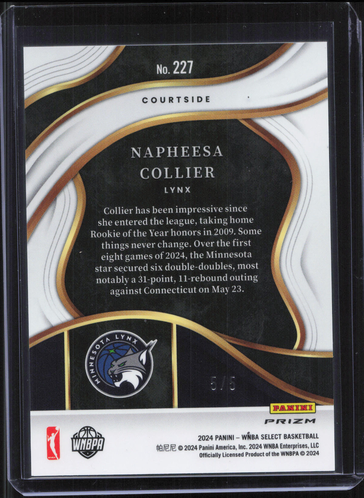 2024 Panini Select WNBA - Courtside Black Gold Prizm #227 Napheesa ...