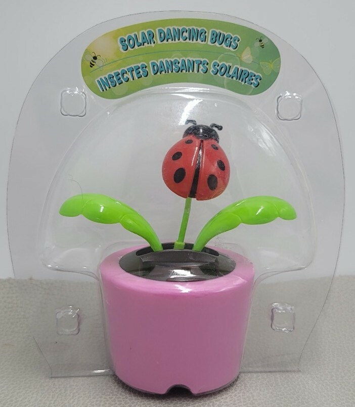Solar DANCING LADYBUG Pink Flower Pot TOY Sunlight Powered Dancer ...