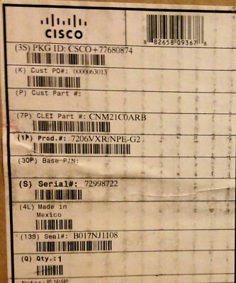 New open box Cisco 7206VXR/NPE-G2 7206 VXR Router (We buy and sell ...