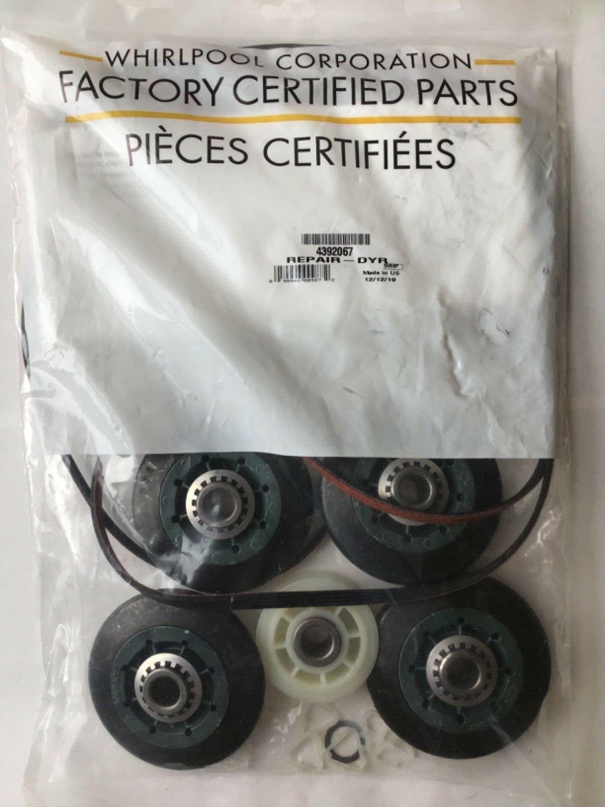 4392067 WHIRLPOOL FACTORY CERTIFIED PARTS DRYER REPAIR KIT, ROLLERS ...