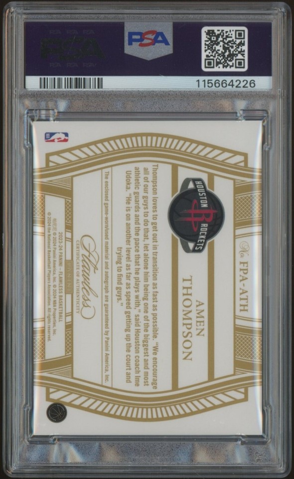 2023-24 Panini Flawless Gold Amen Thompson RPA RC 3-Color Patch AUTO 4/ ...