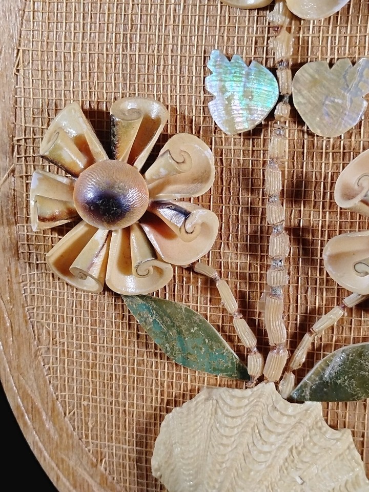 Vintage Handcarved Coconut Sea Shell Flower Wall Art Plaque Boho 55D | eBay