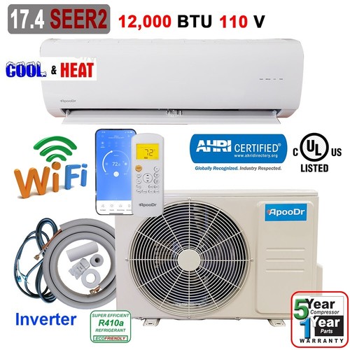 12000 BTU Mini Split 17.4 SEER2 INVERTER Air Conditioner Heat Pump 110V ...