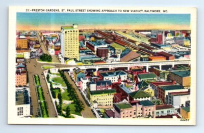 Baltimore MD Maryland Preston Gardens St. Paul Street Linen Postcard c ...