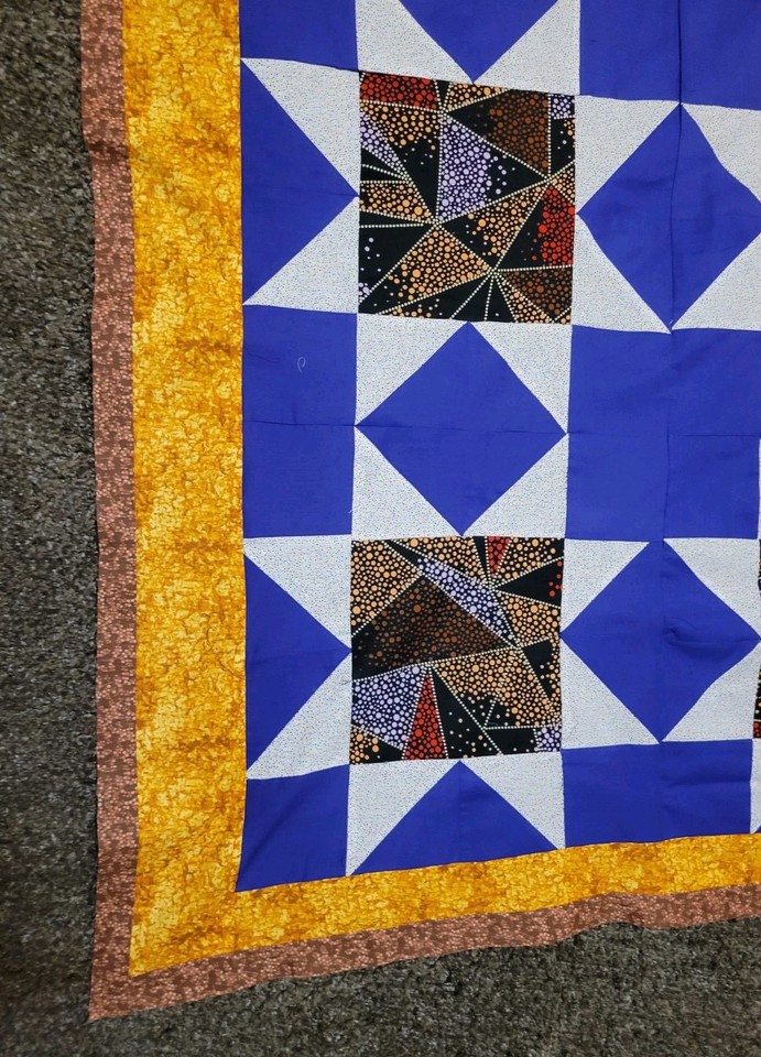 Unfinished Handmade Quilt Top "Indigo & Stars" 51"x 76" Multicolor | eBay