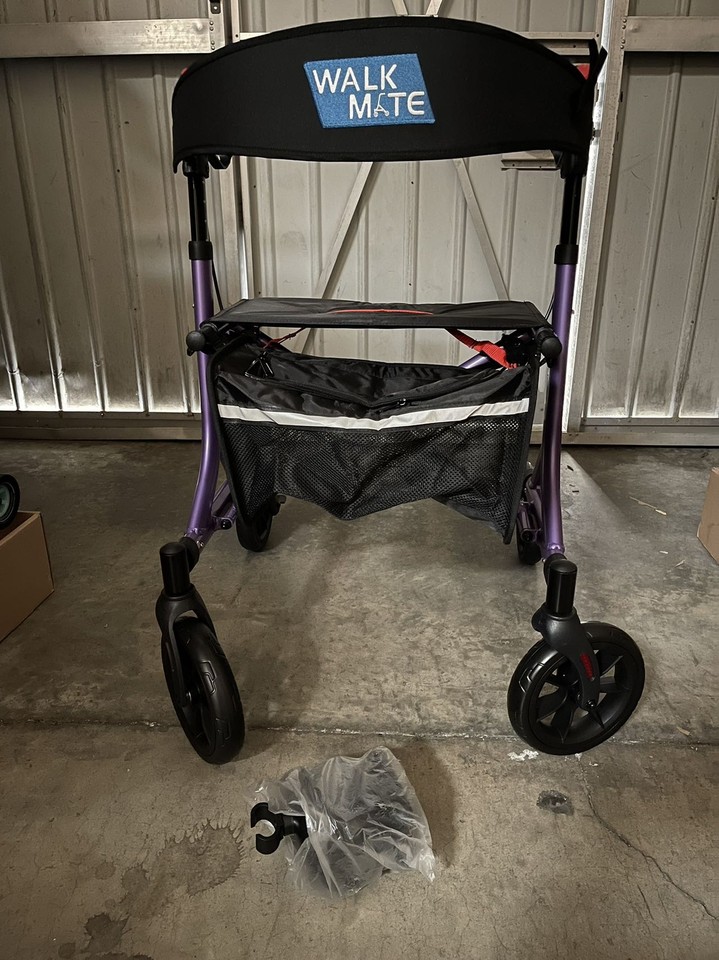 Walk Mate Rollator Walker For Seniors w/cup Holder, 8" Wheels, Folding w/Seat | eBay