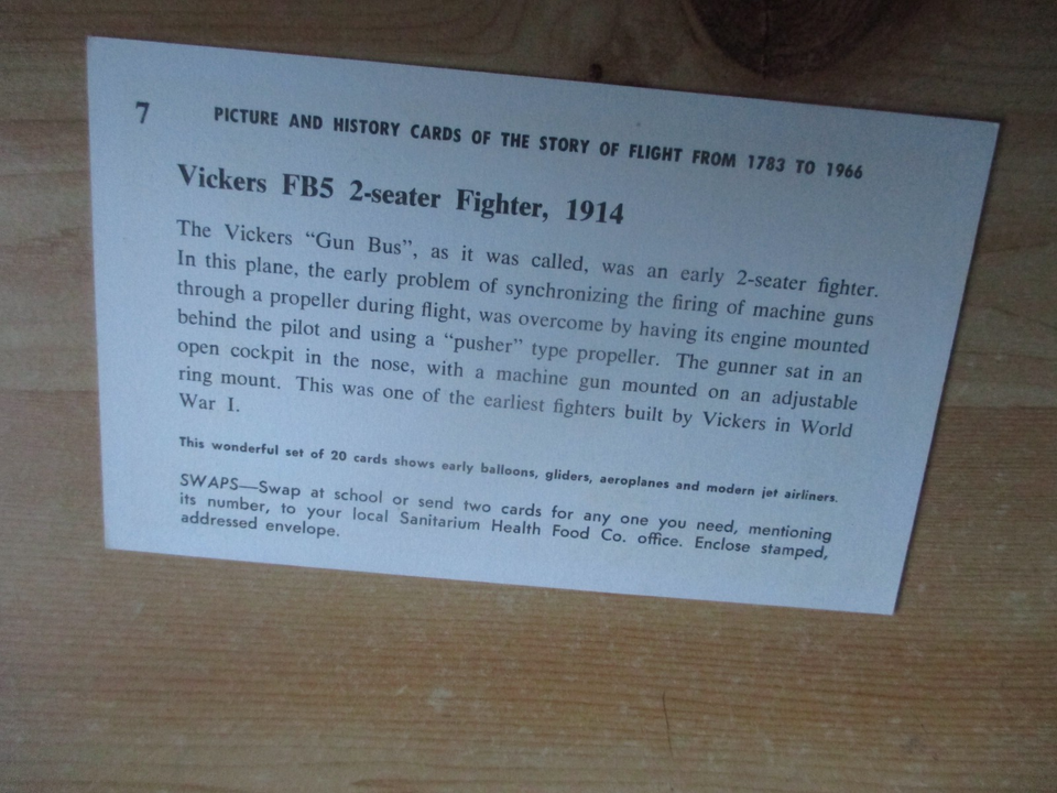 SANITARIUM CARD: PICTURE & HISTORY OF THE STORY OF FLIGHT:#7 VICKERS ...