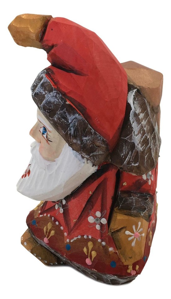 Russian Santa Unusual Shape Gnome Hand carved Hand Painted | eBay