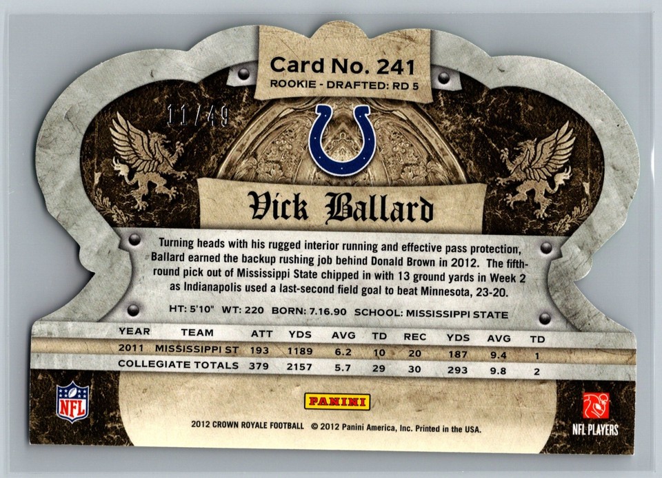 Vick Ballard 2012 Panini Crown Royale GREEN #241 Football Card NFL ...