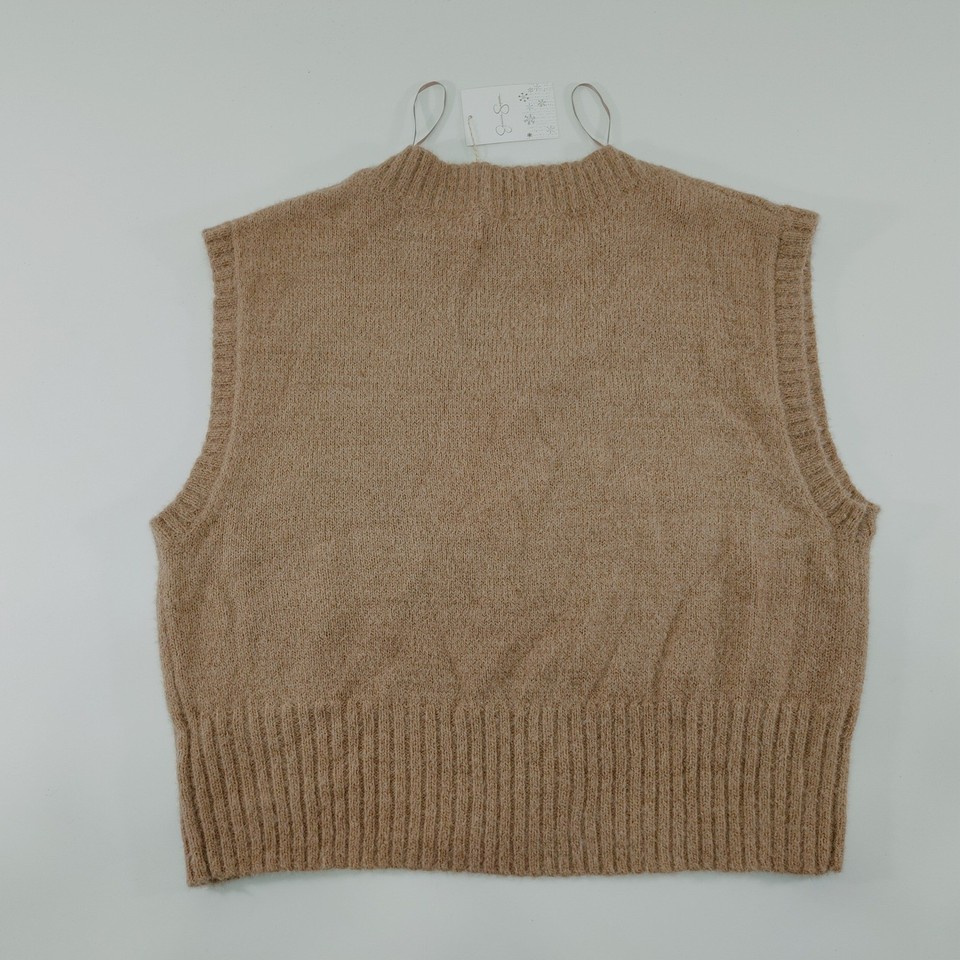 Jessica Simpson Tan V Neck Sweater Vest Women's Cozy Knit Sleeveless ...