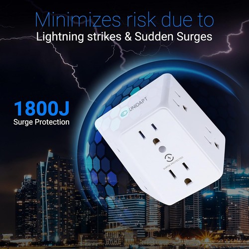 Unidapt Multi Plug 6 Outlet Extender, 2 Pack Surge Protector Wall white ...