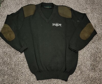 Woolyback Green Wool Heavy knit Suede Elbow Patch Sweater Large | eBay